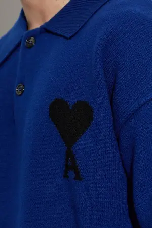 AMI Paris Wool Long-sleeve Polo - Blue