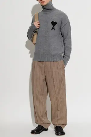 AMI Paris Wool Turtleneck With Intarsia Heart Logo