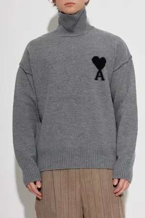 AMI Paris Wool Turtleneck With Intarsia Heart Logo