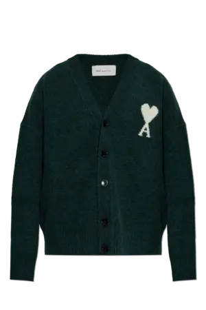AMI Paris Alpaca And Wool Blend Logo Cardigan - Green