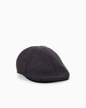 Giorgio Armani Flat Cap In Wool And Cashmere With Leather Details - Brown