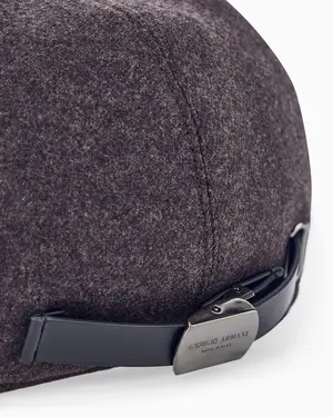 Giorgio Armani Flat Cap In Wool And Cashmere With Leather Details - Brown