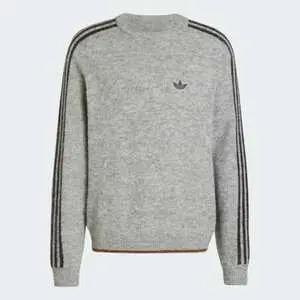 Adidas 3 Stripes Fluffy Knit Crew Jumper - Medium Grey Heather