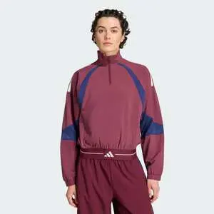 Adidas Hyperglam 3-stripes Color Block Woven 1/4 Zipper Track Top - Maroon