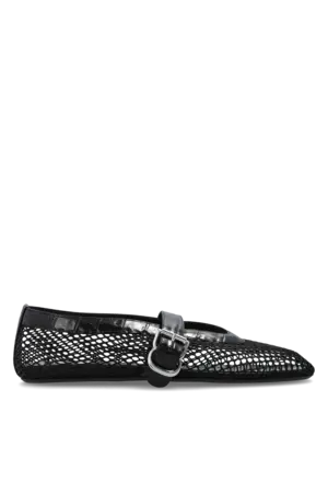 Alaïa Mesh Ballet Flats With Silver Buckle Strap - Black