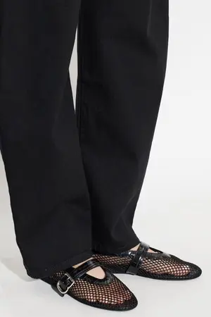 Alaïa Mesh Ballet Flats With Silver Buckle Strap - Black