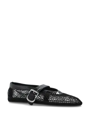 Alaïa Mesh Ballet Flats With Silver Buckle Strap - Black