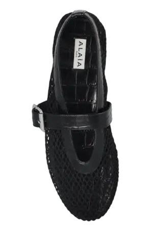 Alaïa Mesh Ballet Flats With Silver Buckle Strap - Black