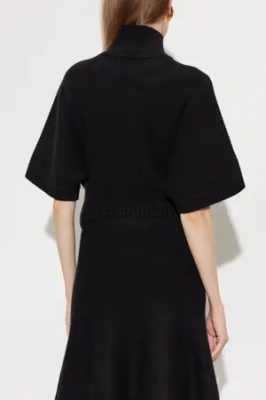 Alaïa Cashmere Boxy Turtleneck Top With Ribbed Trims