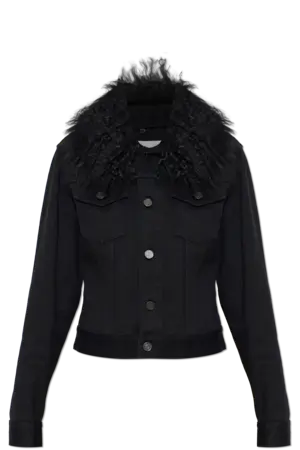 Alaïa Denim Jacket With Faux Fur Collar - Black