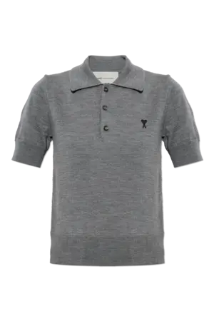 AMI Paris Wool Polo Shirt With Embroidered Logo