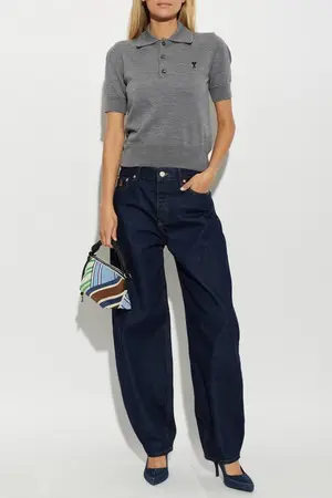 AMI Paris Wool Polo Shirt With Embroidered Logo
