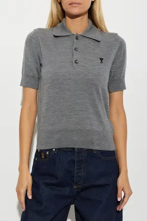 AMI Paris Wool Polo Shirt With Embroidered Logo