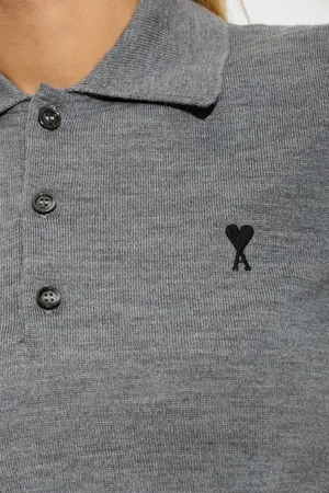 AMI Paris Wool Polo Shirt With Embroidered Logo