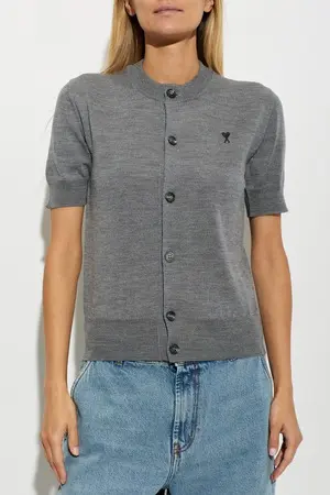 AMI Paris Wool Cardigan With Short Sleeves