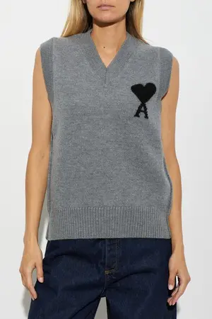 AMI Paris Wool Vest With Logo Detail
