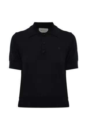 AMI Paris Wool Polo Shirt With Embroidered Logo - Black