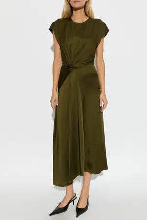Victoria Beckham Satin Dress With Draped Waist - Green