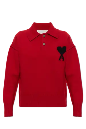AMI Paris Wool Long-sleeve Polo - Red