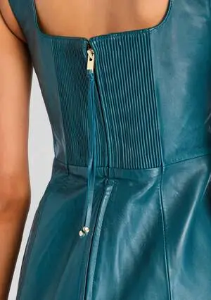 Retrofete Tilde Leather Mini Dress - Sarcelle