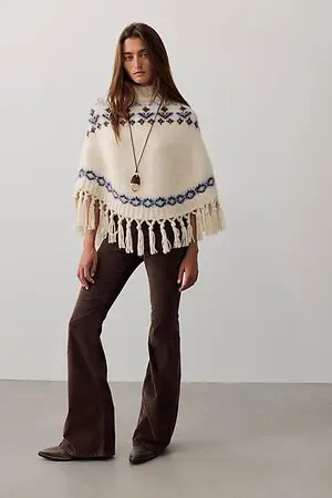 Free People Emma Printed Poncho - Ivory