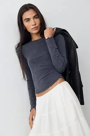 Free People We The Free Be My Baby Rework Top Long Sleeve Crewneck - Black