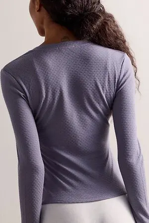 Free People Ribbed Thermal V-neck Layering Top - Liquid Silver