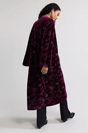 Free People Velvet Duster With Floral Embroidery