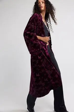 Free People Velvet Duster With Floral Embroidery