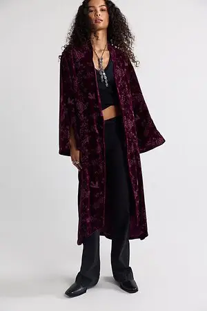 Free People Velvet Duster With Floral Embroidery