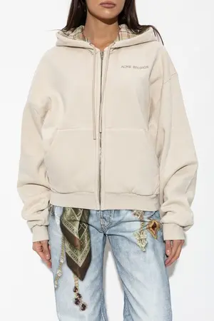 Acne Studios Zip-up Hoodie With Plaid Lining - Cream