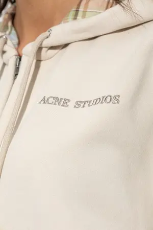 Acne Studios Zip-up Hoodie With Plaid Lining - Cream