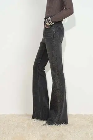 Fabrique Una Crystal Embellished Gradient Flared Jeans In Stretch Denim - Grey