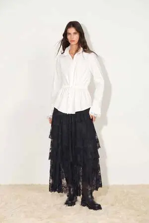 Fabrique Cotton Twill Lace Trimmed Shirt - White