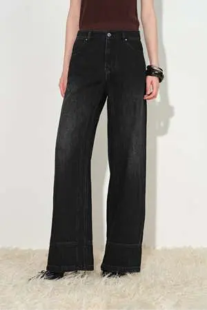 Fabrique Glaire Curved Yoke Wide Leg Jeans In Cotton Denim - Black