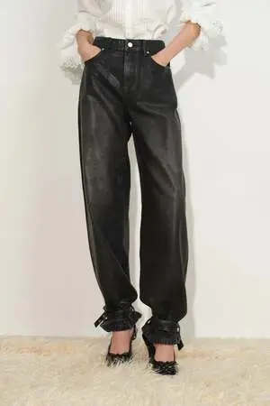 Fabrique Lila Cinch Hem Barrel Leg Jeans In Wax Coated Denim - Black