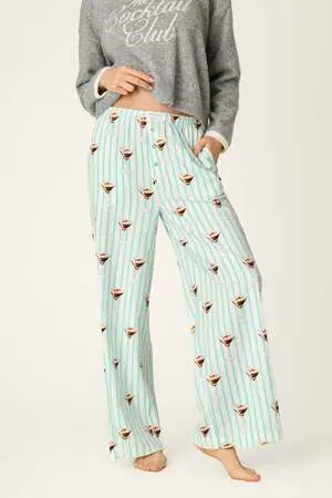 PJ Salvage Espresso Martini Print Flannel Pajama Pants - Pool Blue