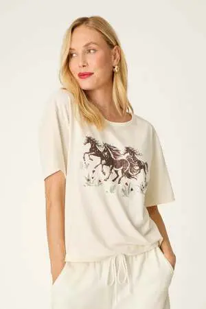 PJ Salvage Super-soft Cotton Western Ways Wild Horses Graphic Shuggie T-shirt - Nude