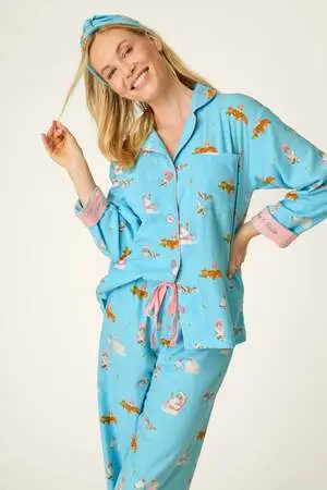 PJ Salvage Pampered Cat Print 3-piece Long Sleeve Flannel Pajama Set