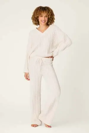 PJ Salvage Cozy Chenille Cable Knit V-neck Lounge Pajama Set