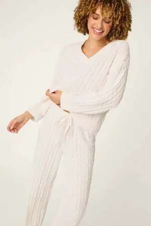 PJ Salvage Cozy Chenille Cable Knit V-neck Lounge Pajama Set
