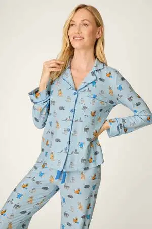 PJ Salvage Hanukkatz Paws For Celebration Cat Print Pajama Set