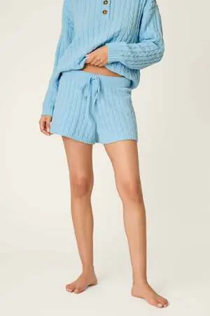 PJ Salvage Cozy Chenille Cable Knit Lounge Shorts - Cloud Blue