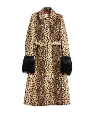 Valentino Garavani Jaguar Spots Printed Wool Cloth Coat With Fur Cuffs - Nude