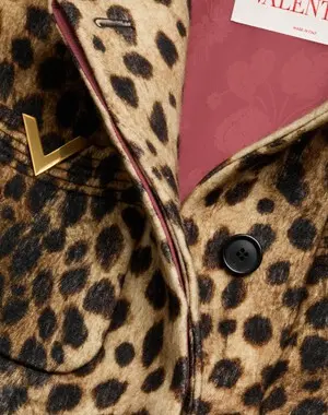 Valentino Garavani Jaguar Spots Printed Wool Cloth Coat With Fur Cuffs - Nude