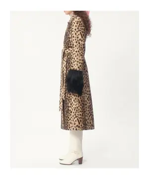 Valentino Garavani Jaguar Spots Printed Wool Cloth Coat With Fur Cuffs - Nude