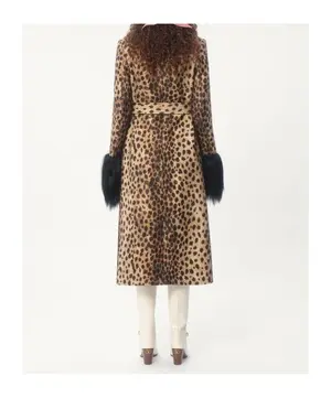 Valentino Garavani Jaguar Spots Printed Wool Cloth Coat With Fur Cuffs - Nude