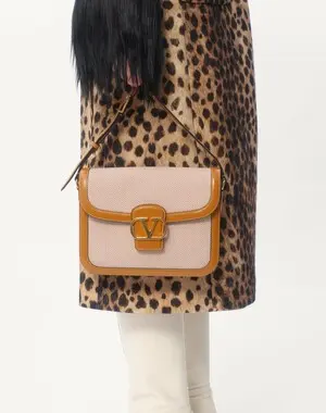 Valentino Garavani Jaguar Spots Printed Wool Cloth Coat With Fur Cuffs - Nude