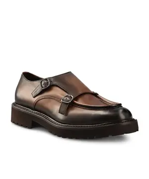 DOUCAL'S Double-buckle Almond Toe Monk Strap Shoes