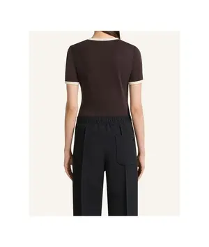 COURREGES Courrèges Contrast Trim Logo T-shirt - Chocolate/cream